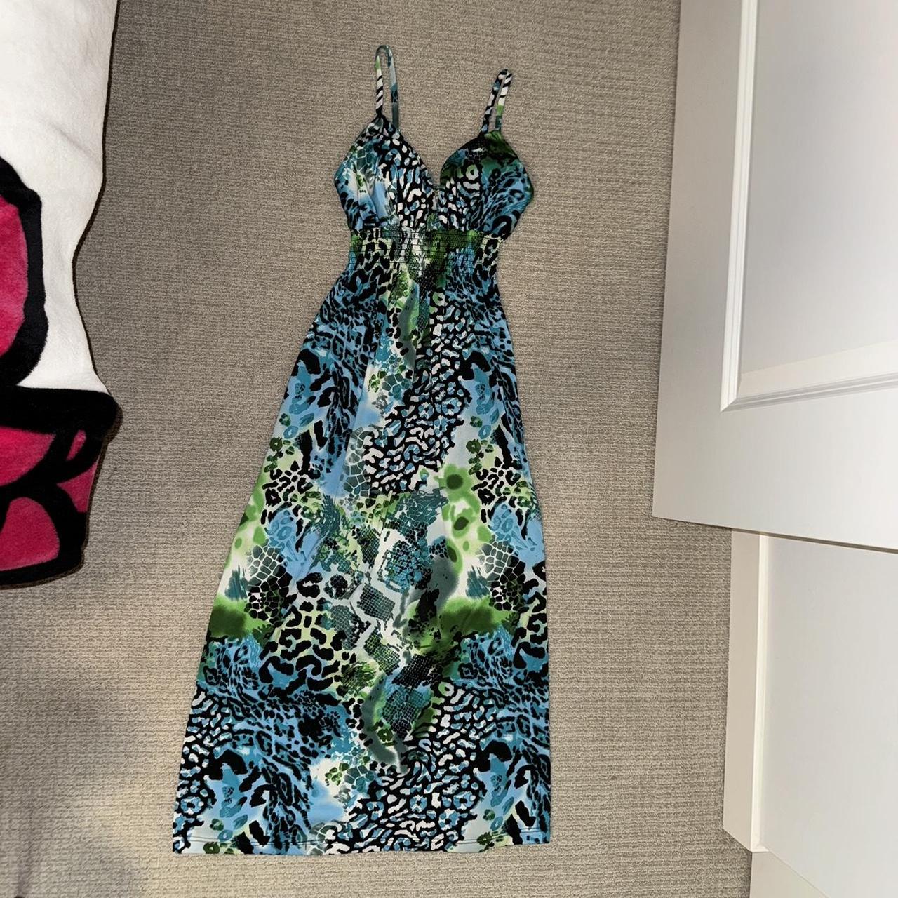 2000s Steve Lindsay blue and green leopard print... - Depop