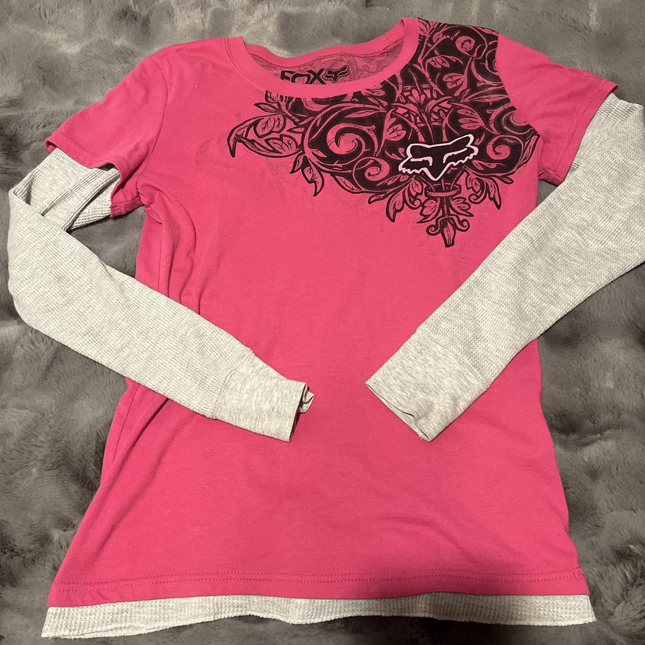 Y2K Thrifted Pink Fox Racing Thermal Perfect... - Depop