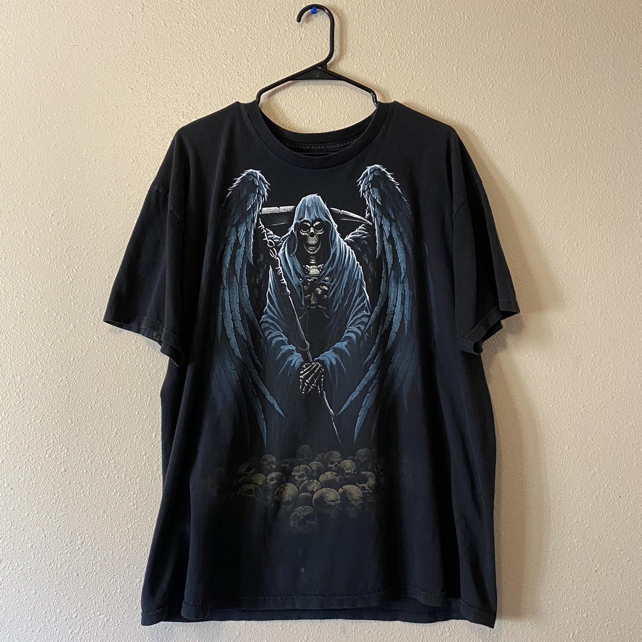 black skull tee size Large #grunge #y2k #affliction - Depop