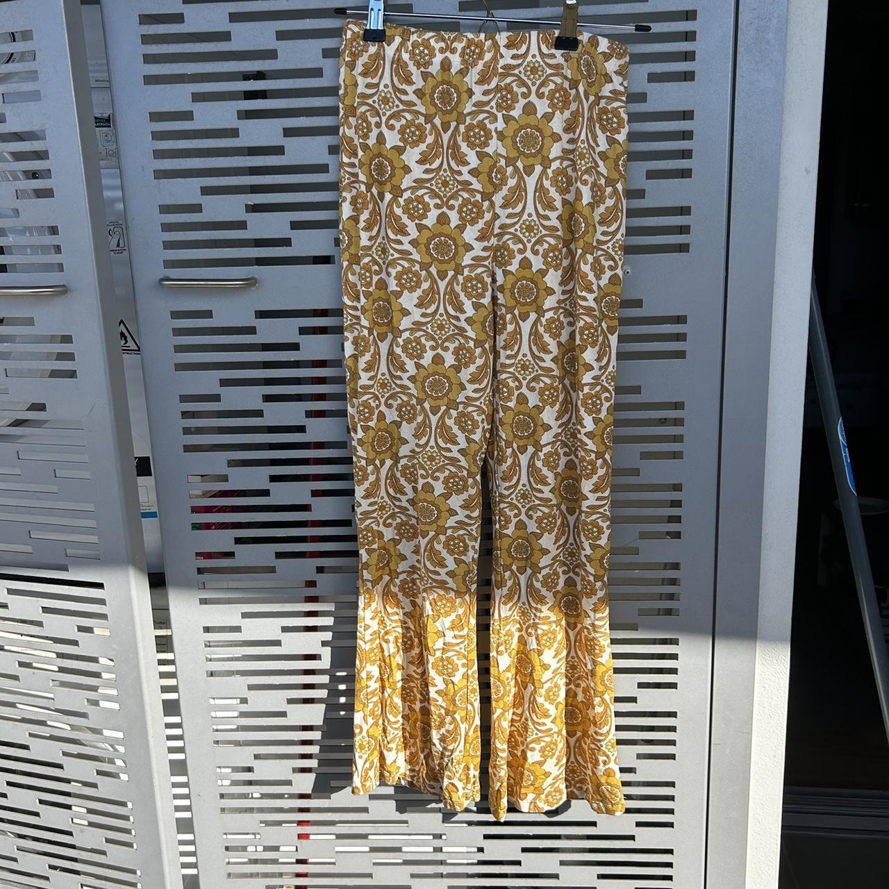 Ghanda Yellow Flare Pants size EU 38 - Depop