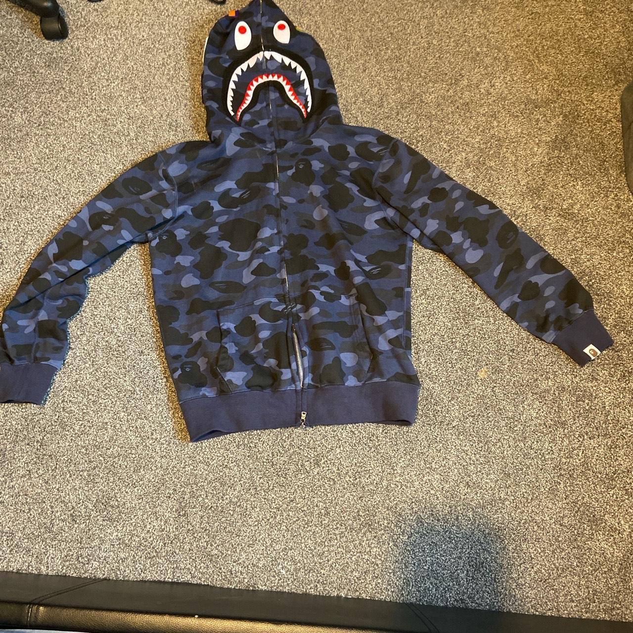 blue BAPE full zip hoodie, worn once perfect condition - Depop