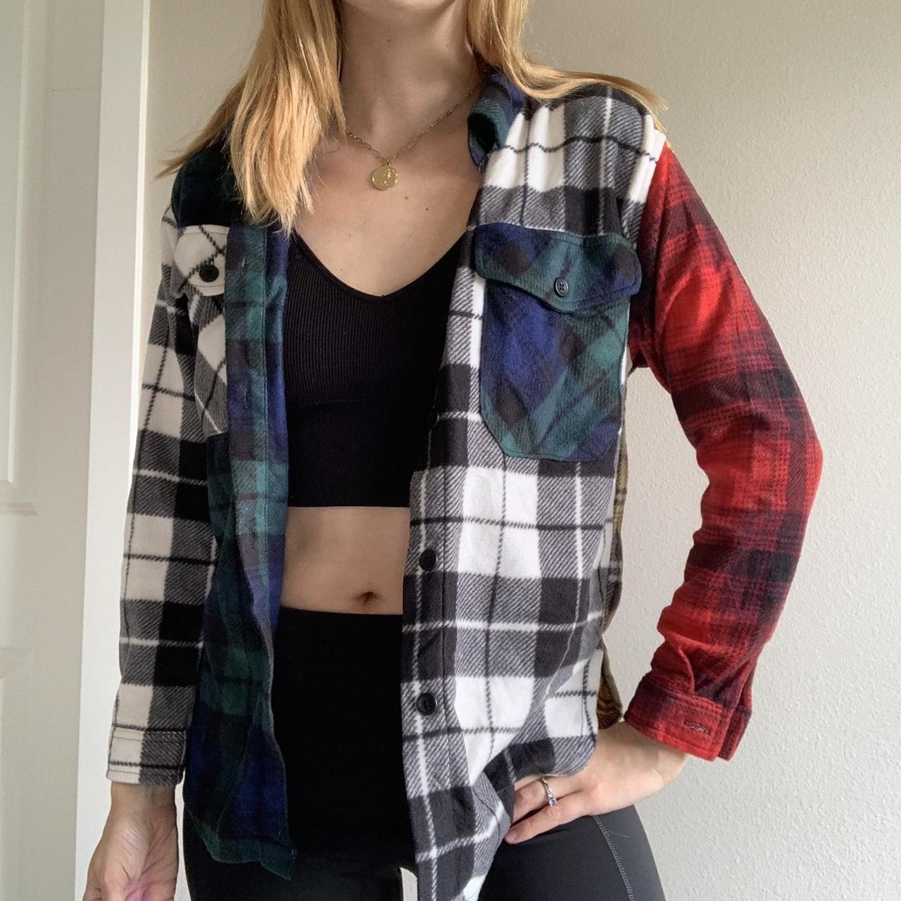 Multi-coloured patchwork flannel shirt #flannel... - Depop