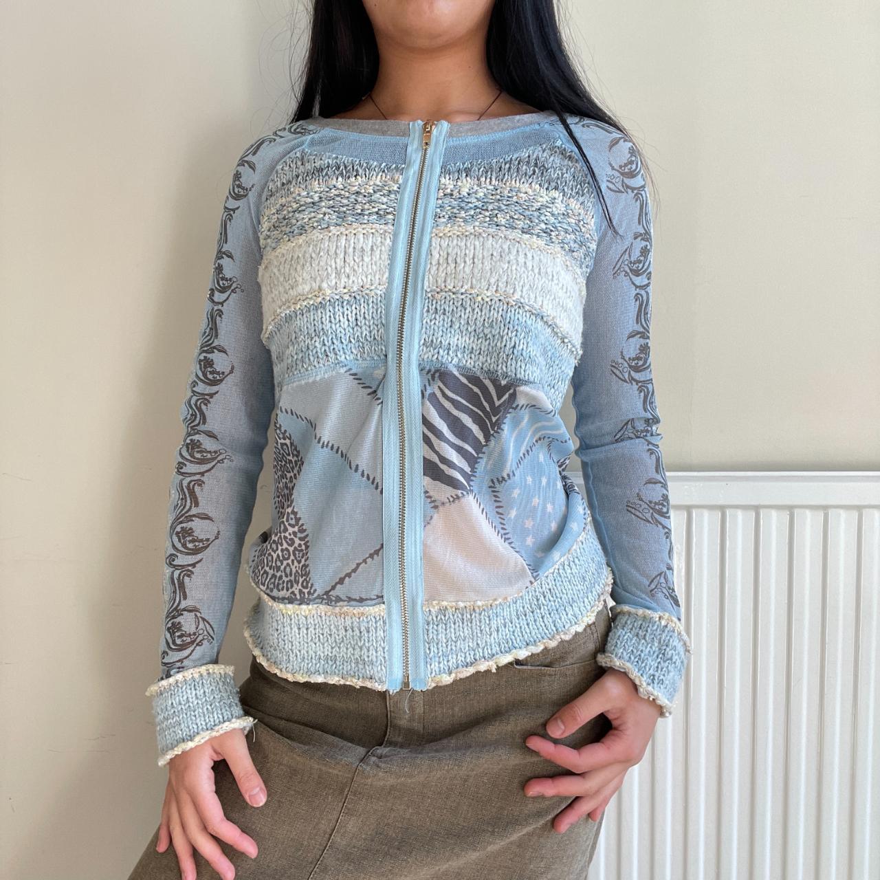 Vintage baby blue zip up mesh top, worn in size 6-8... - Depop