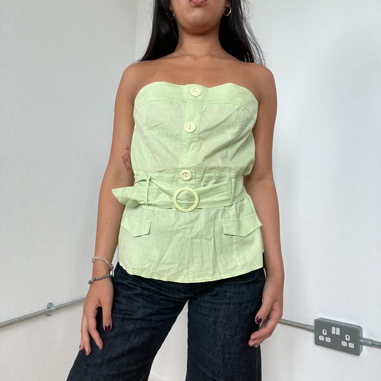 Vintage mint green button top with belt buckle •... - Depop