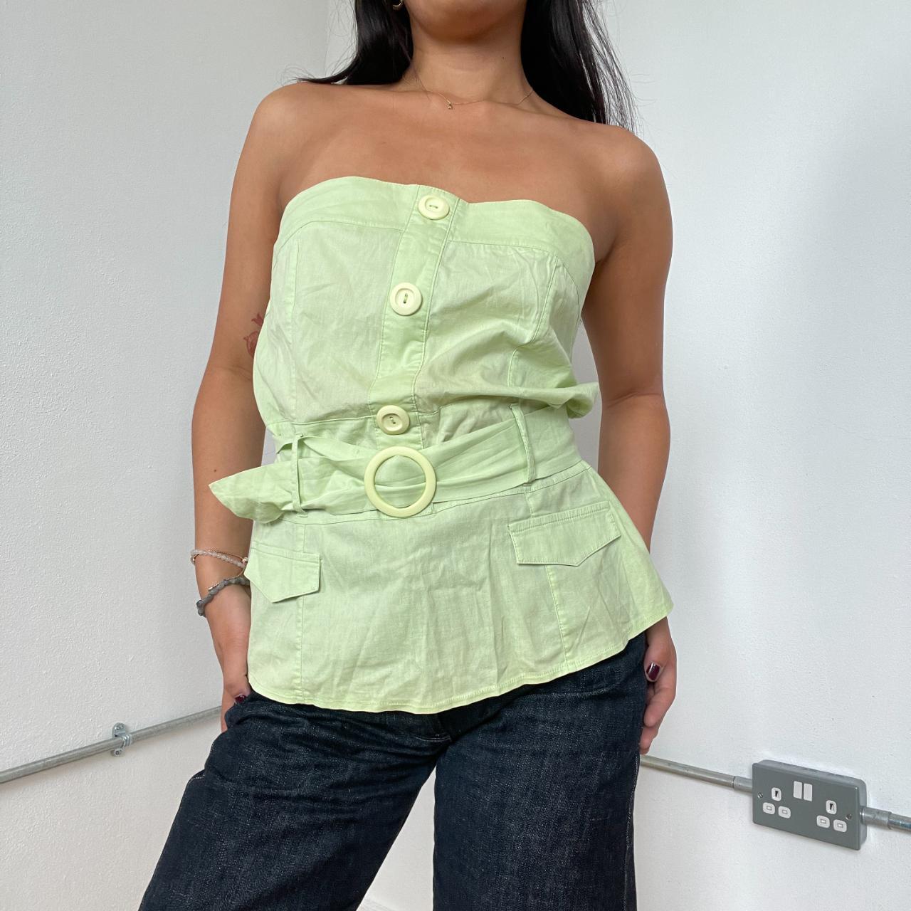 Vintage mint green button top with belt buckle •... - Depop