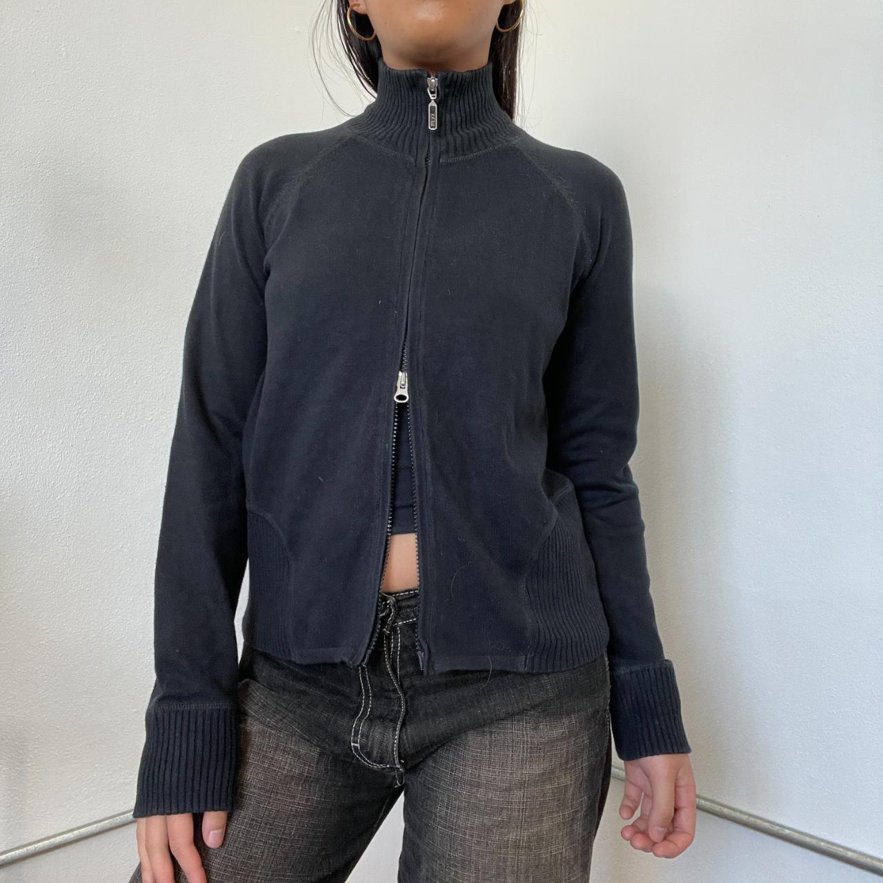 Vintage black double zip up jumper • worn on size... - Depop