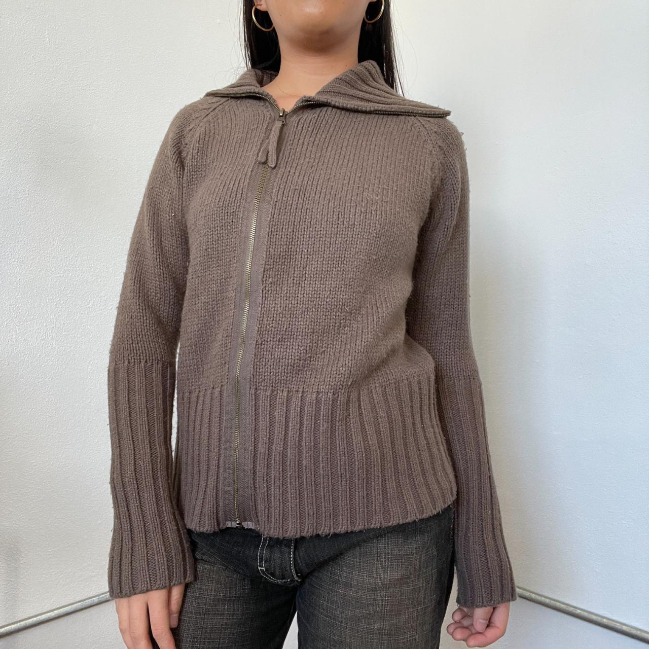Vintage brown side zip up ribbed jumper • worn on... - Depop