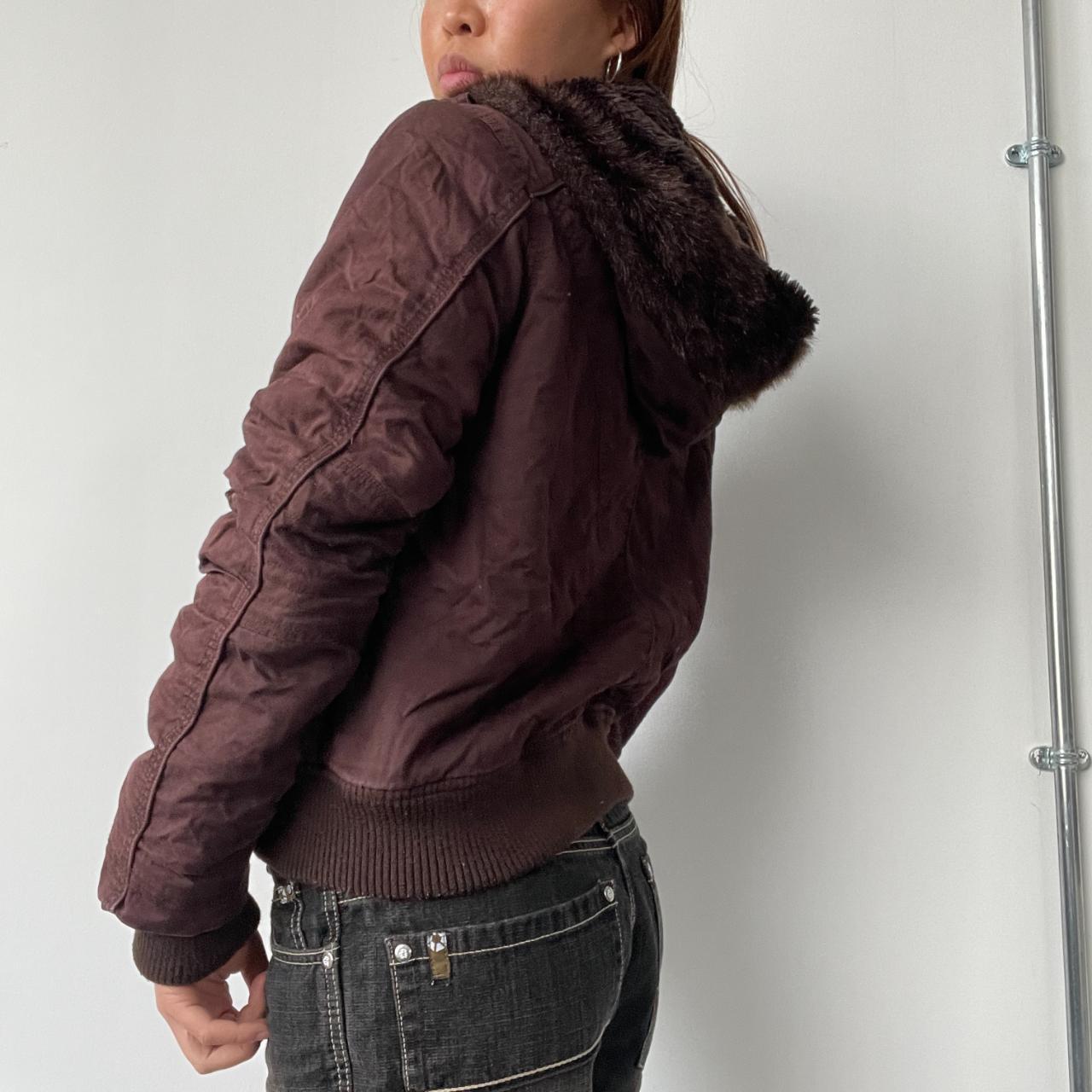 Vintage brown fireman clasp jacket with faux fur... | Depop