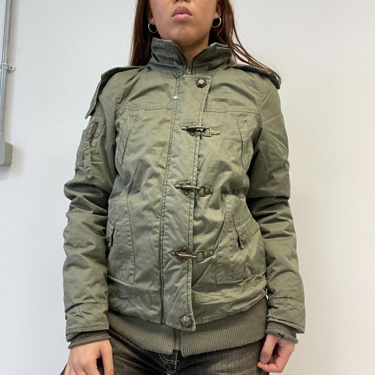 Vintage khaki fireman clasp hooded utility jacket ,... | Depop