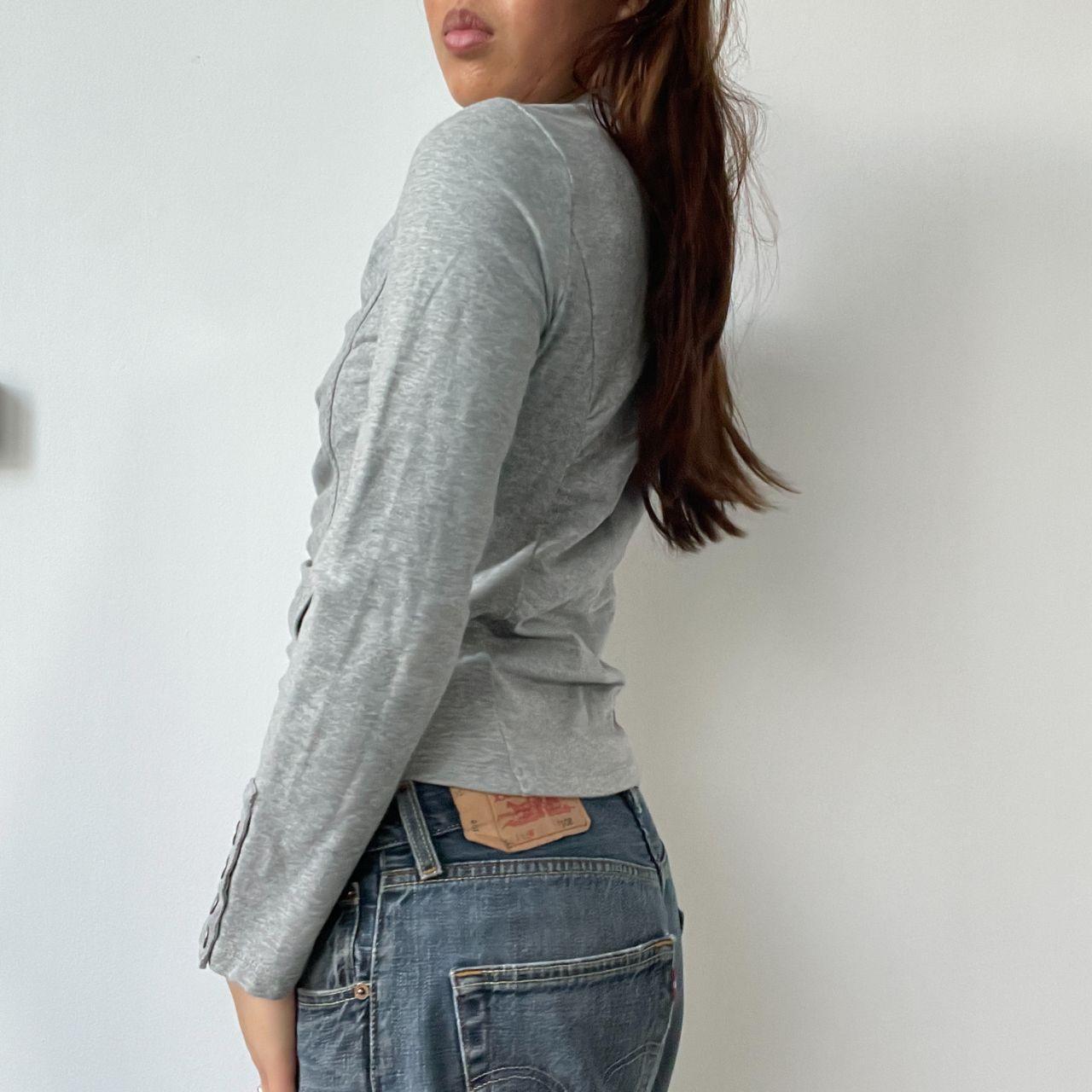 Vintage grey ruched detailed button up jumper top,... | Depop