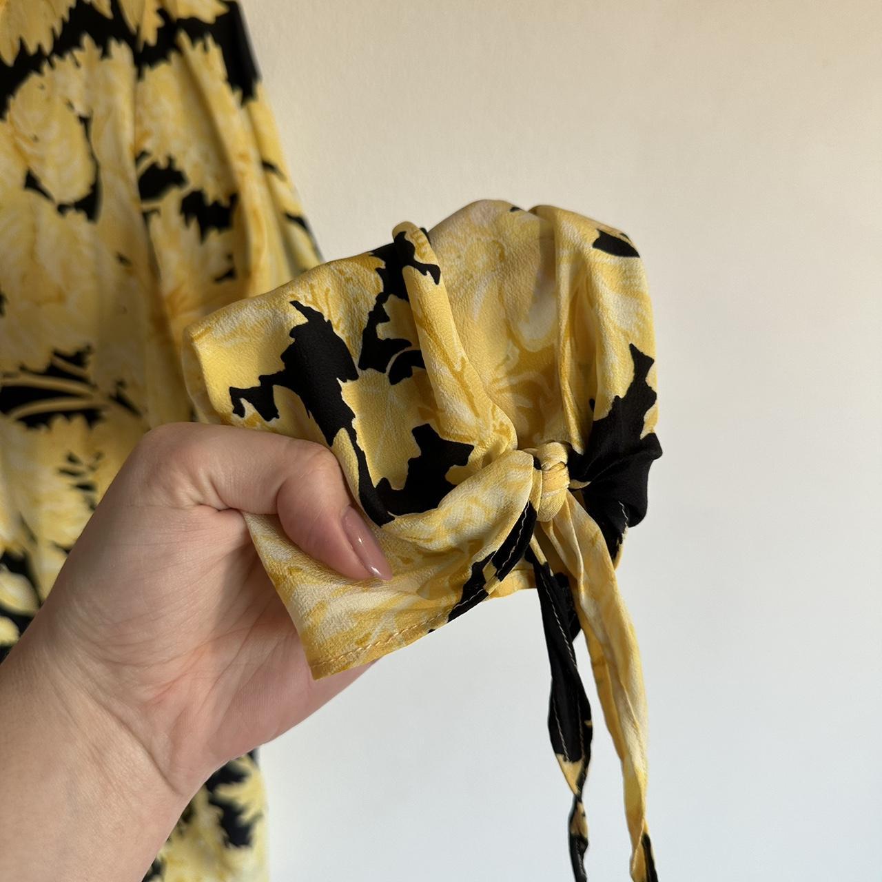 Stine Goya yellow and black floral button up... - Depop