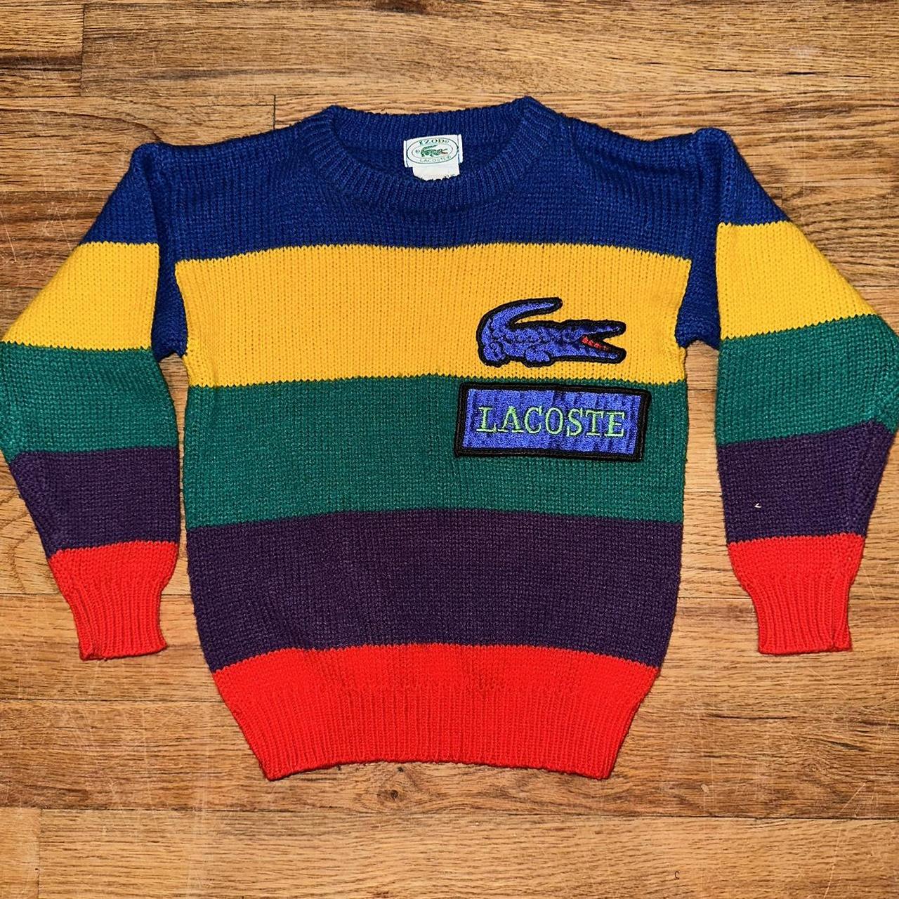 Vintage 80's Lacoste Knitted Multi Color Sweater... - Depop