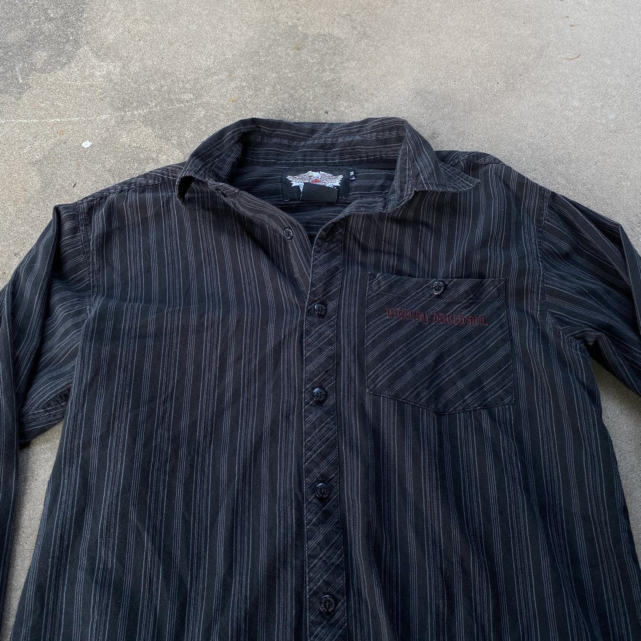 Vintage Harley Davidson pinstripe button up shirt - Depop