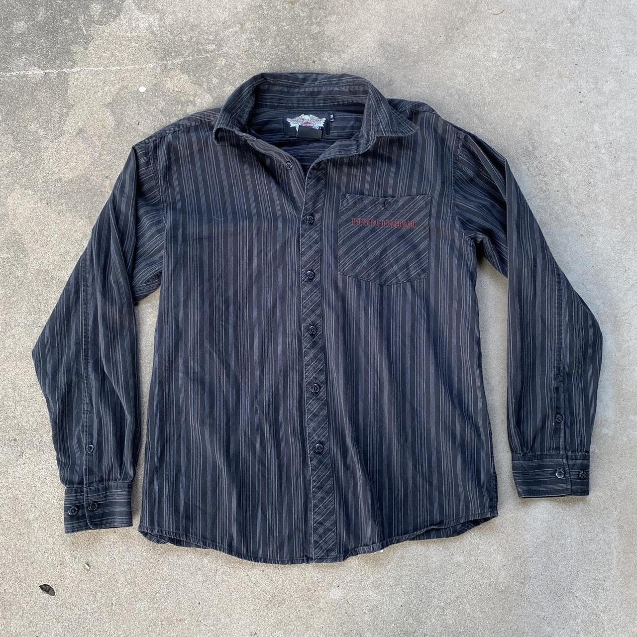 Vintage Harley Davidson pinstripe button up shirt - Depop