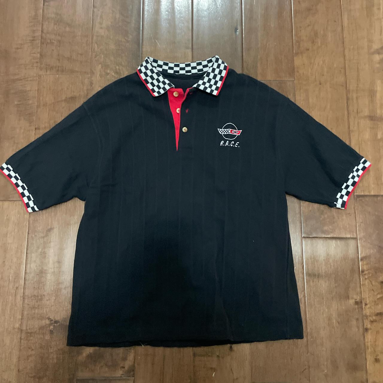 Black and red checkered race polo shirt Chevy - Depop