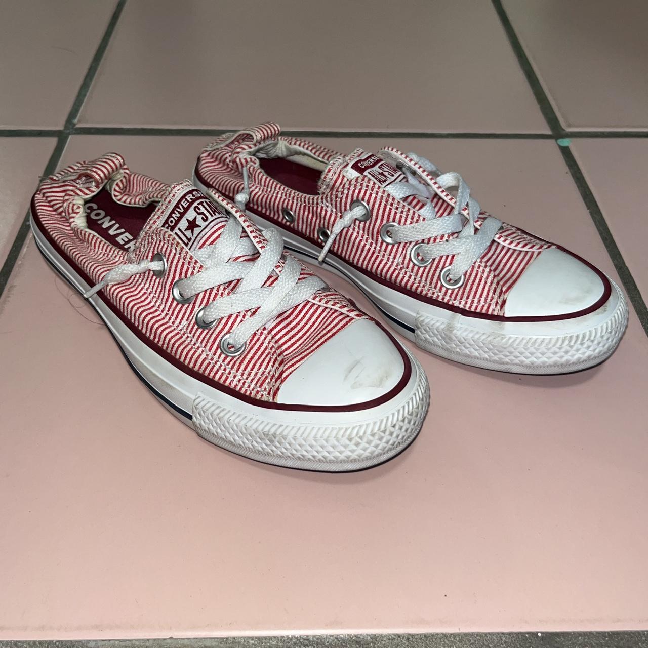 red and white striped low converse #converse... - Depop