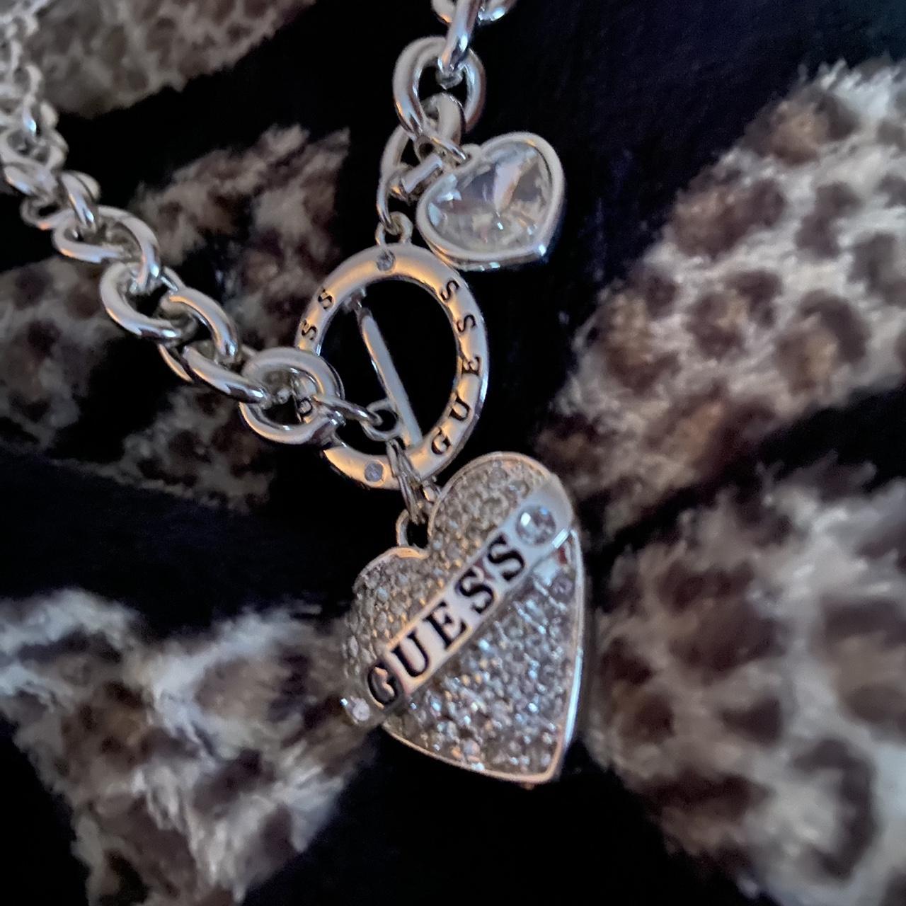 guess heart charm necklace w thick silver chain n... - Depop
