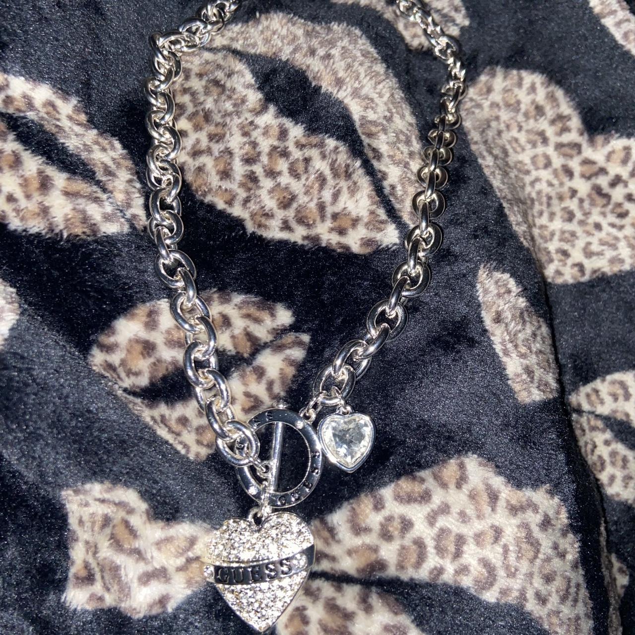guess heart charm necklace w thick silver chain n... - Depop