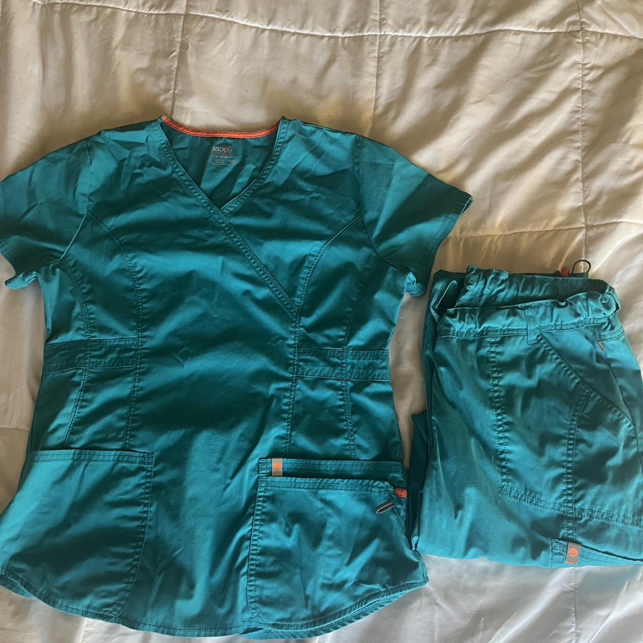 blueish/green Code Happy scrub set Size: M Pants... - Depop