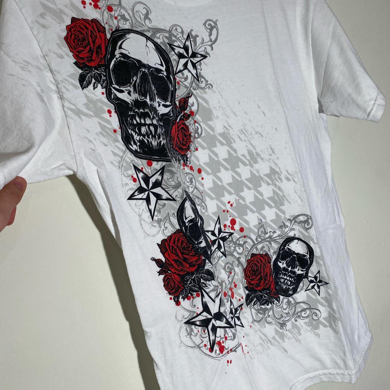 crazy distressed affliction style emo y2k skulls... - Depop