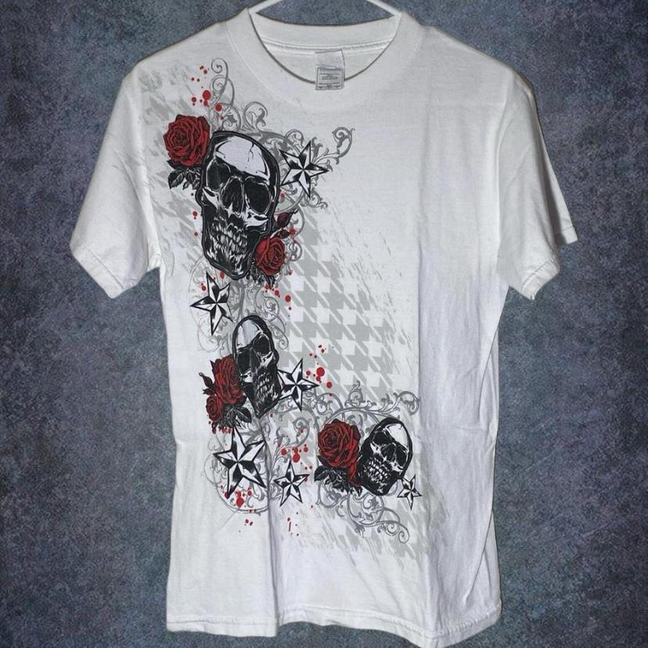 crazy distressed affliction style emo y2k skulls... - Depop