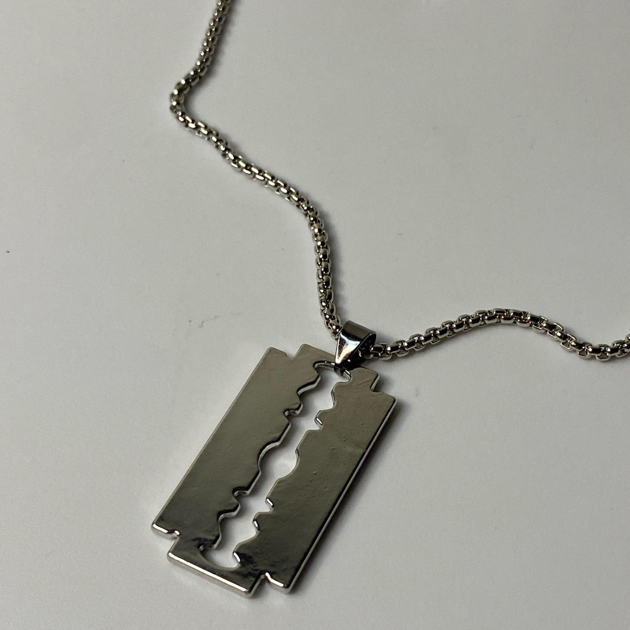 y2k silver emo goth razor blade necklace Comes with... - Depop