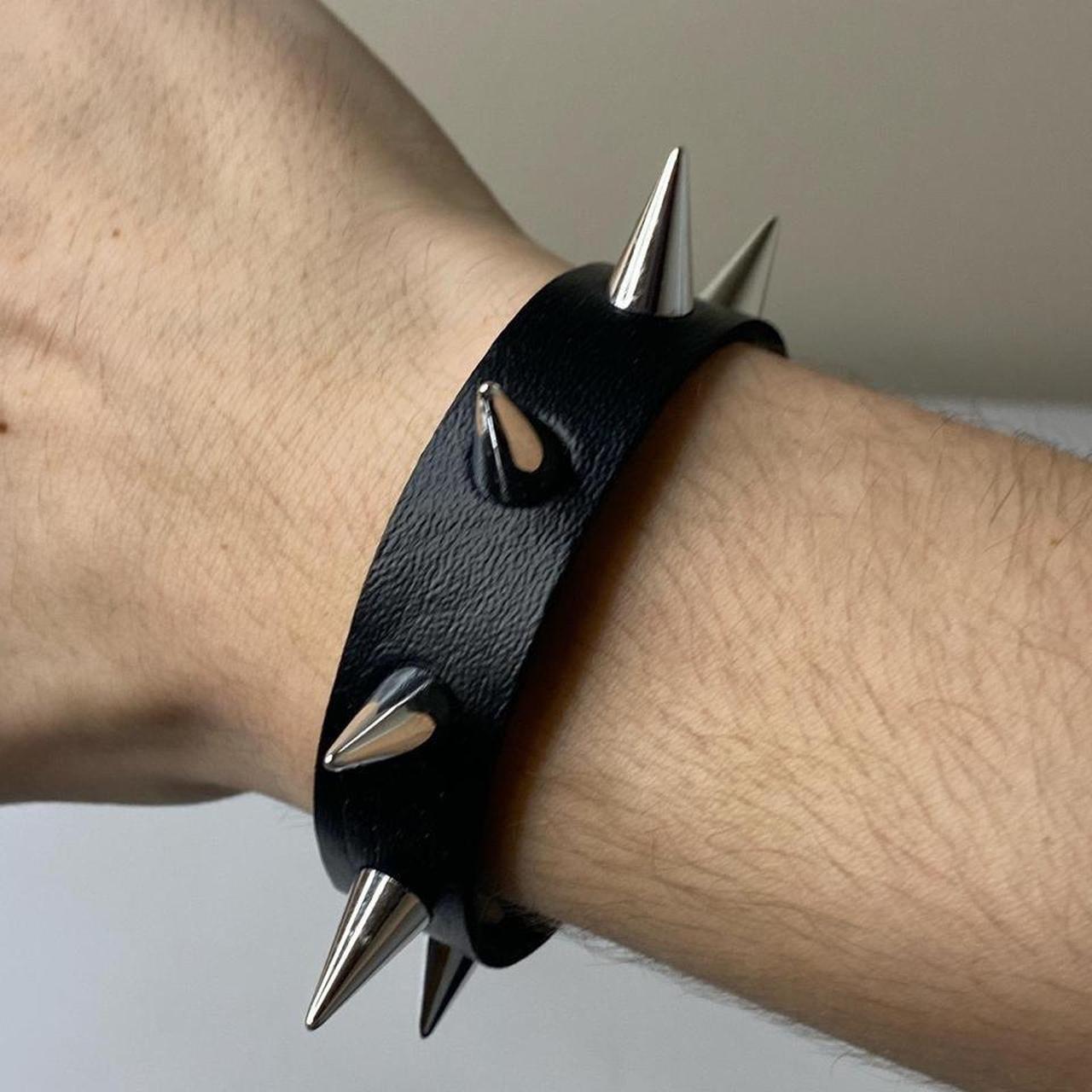 Black and silver spiked studded punk emo cuff... - Depop
