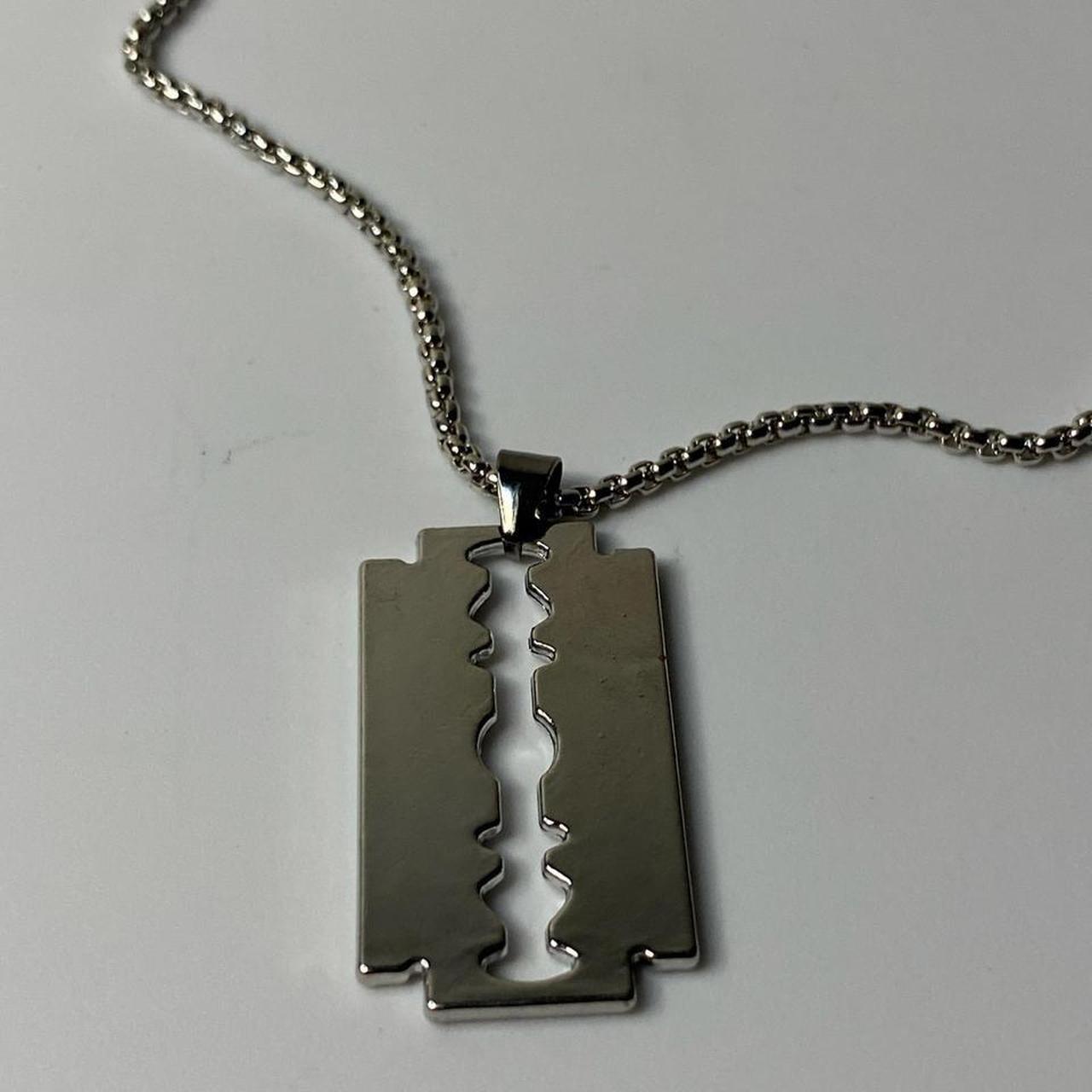 y2k silver emo goth razor blade necklace always... - Depop