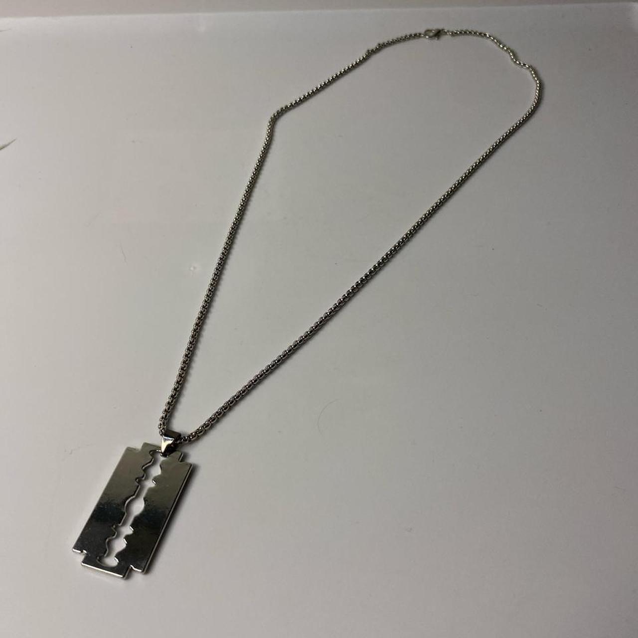 y2k silver emo goth razor blade necklace always... - Depop