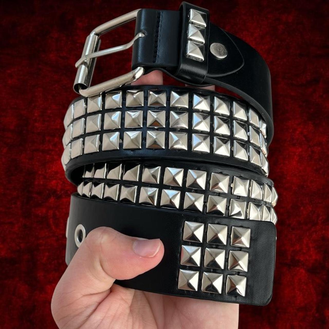Black and silver emo studded belt size 32-38 Open... | Depop