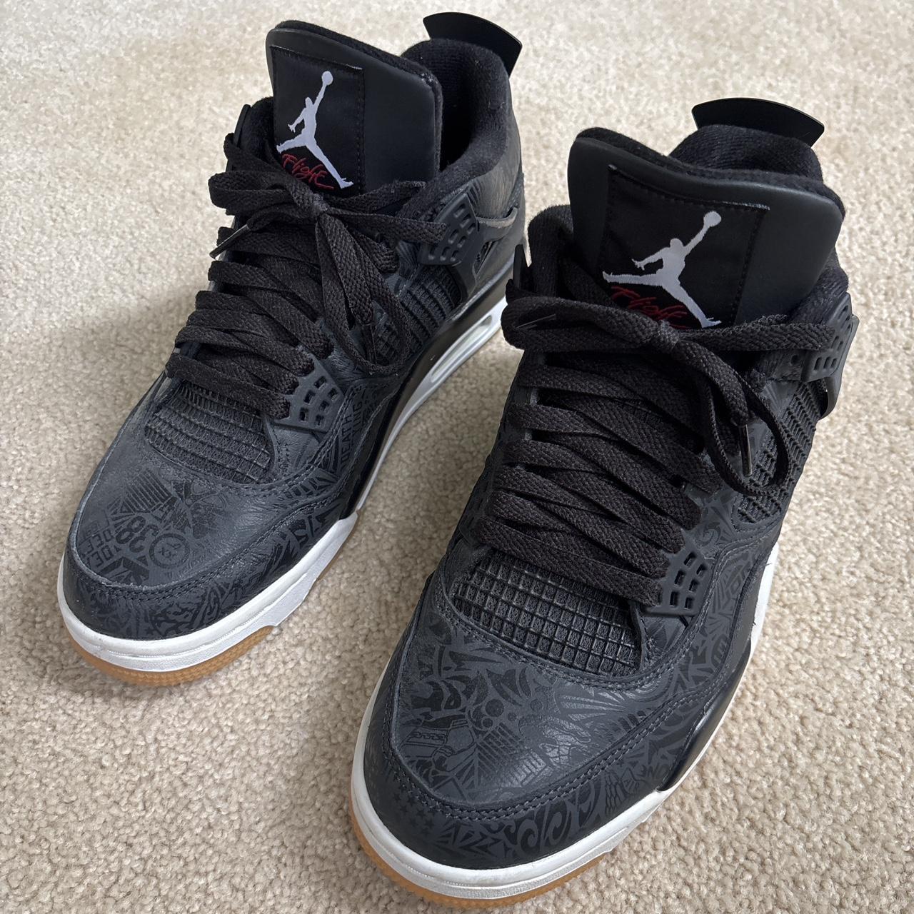 Jordan 4 Retro 'Laser Black Gum' size 10 worn a... | Depop