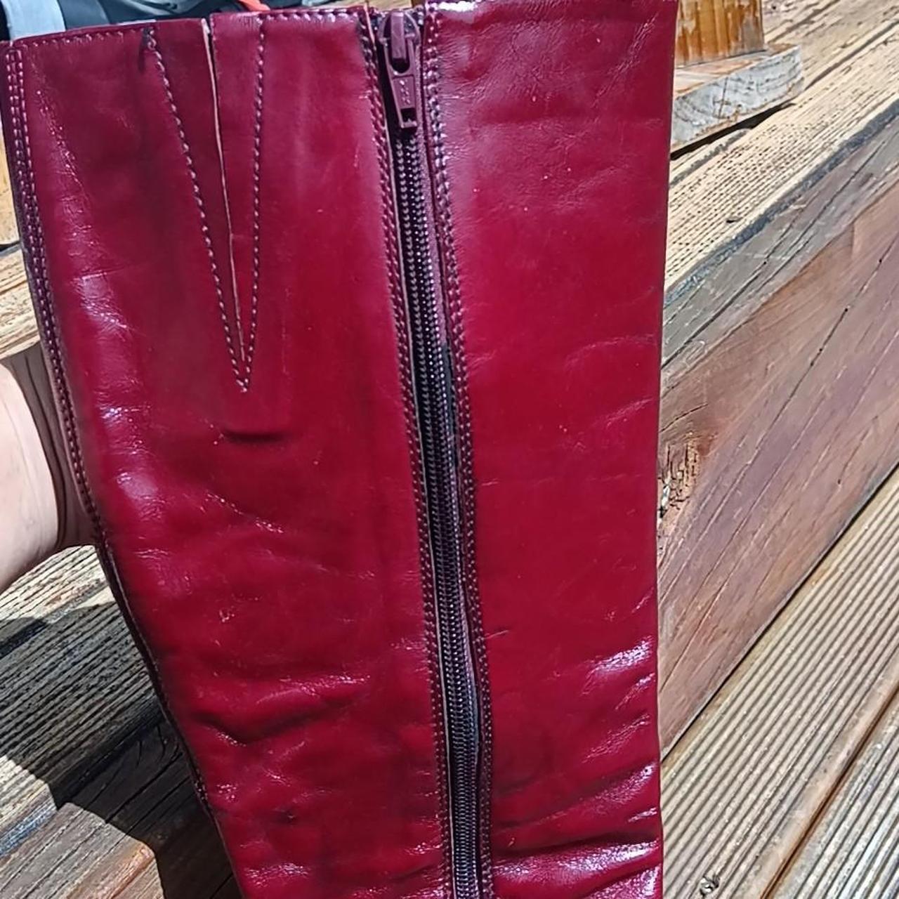 Cherry red, knee high, high heeled, leather boots.... - Depop