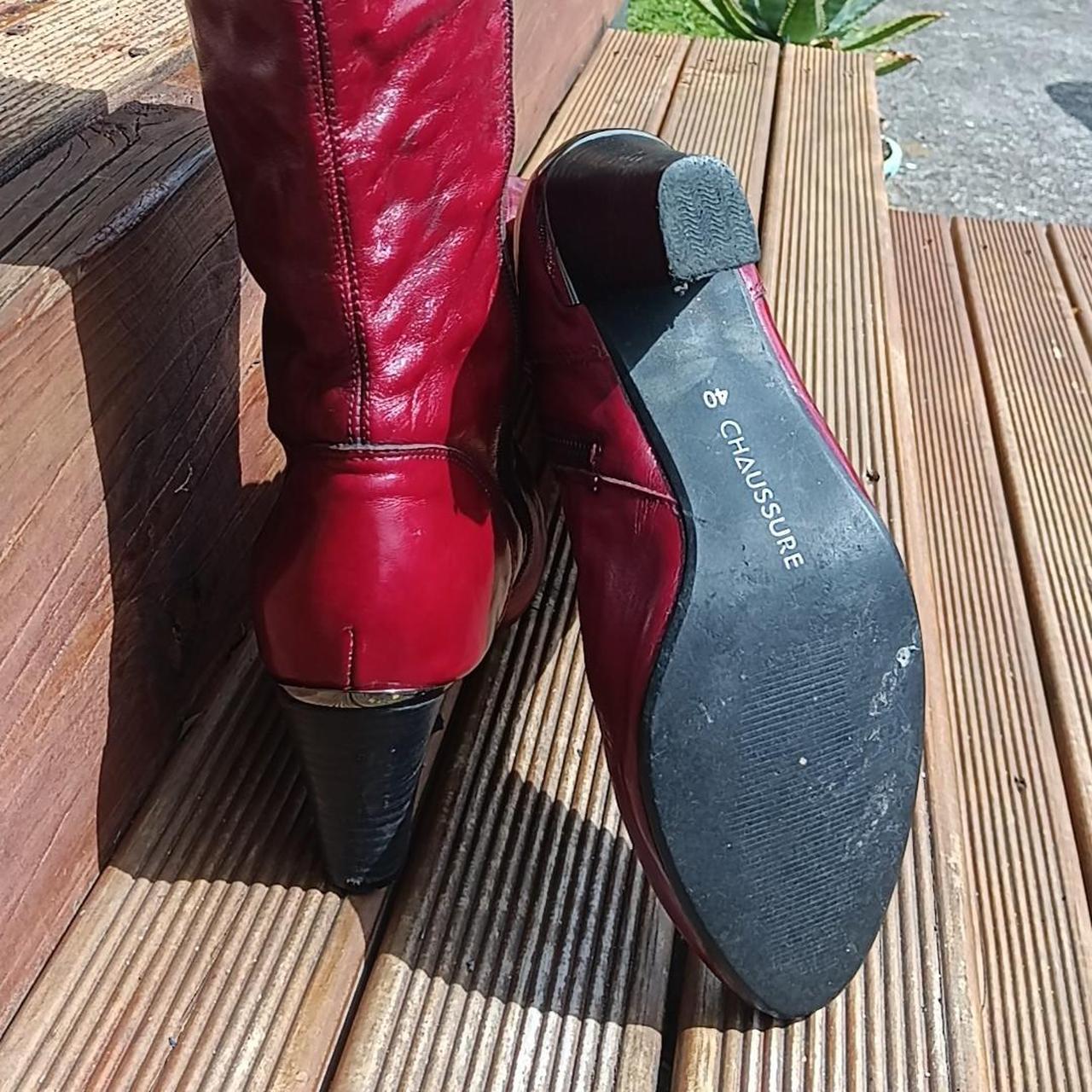 Cherry red, knee high, high heeled, leather boots.... - Depop