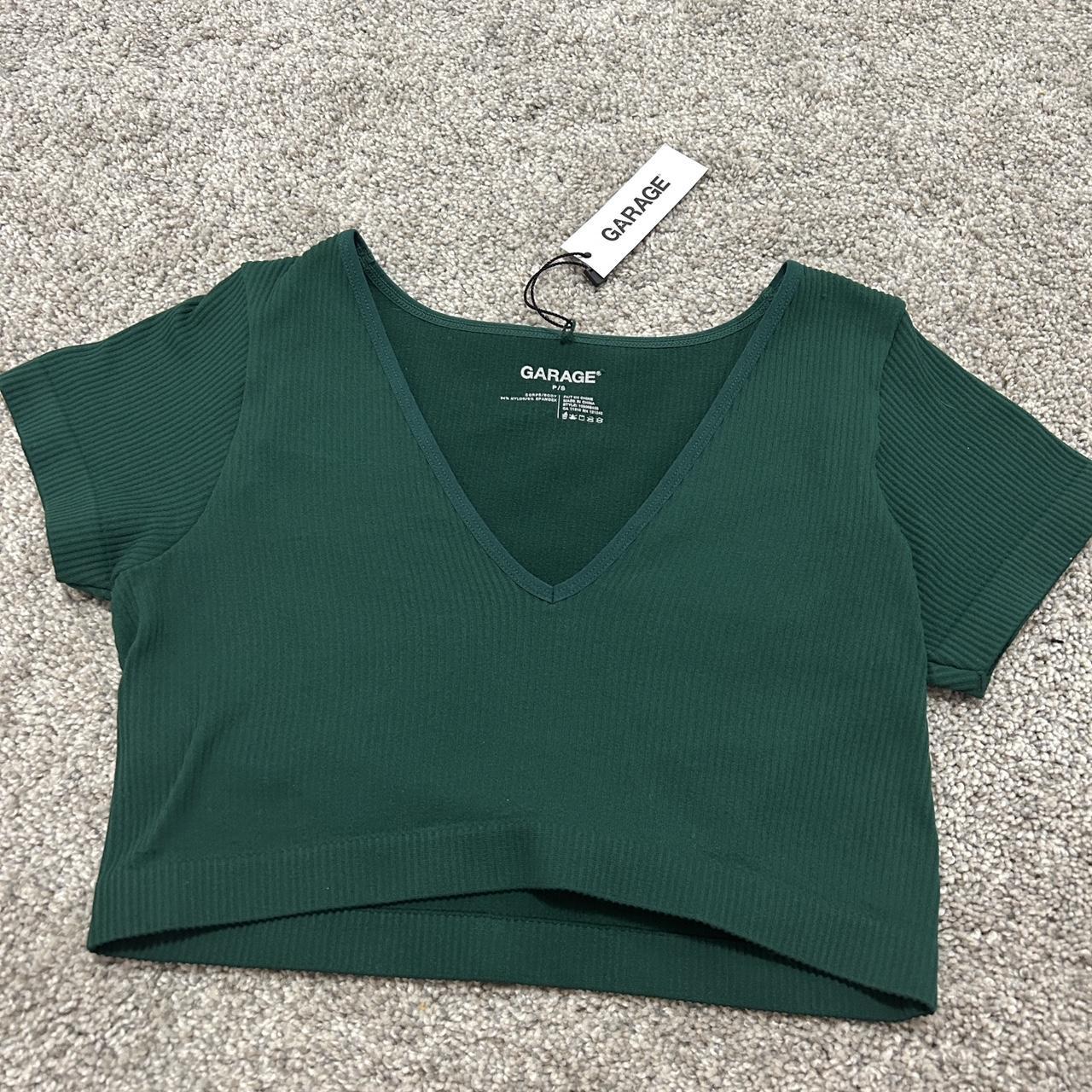 Green garage v-neck top, size small, never worn with... - Depop