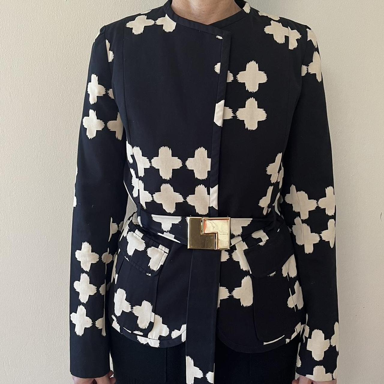 L.A.M.B black and white jacket with waist buckle belt - Depop