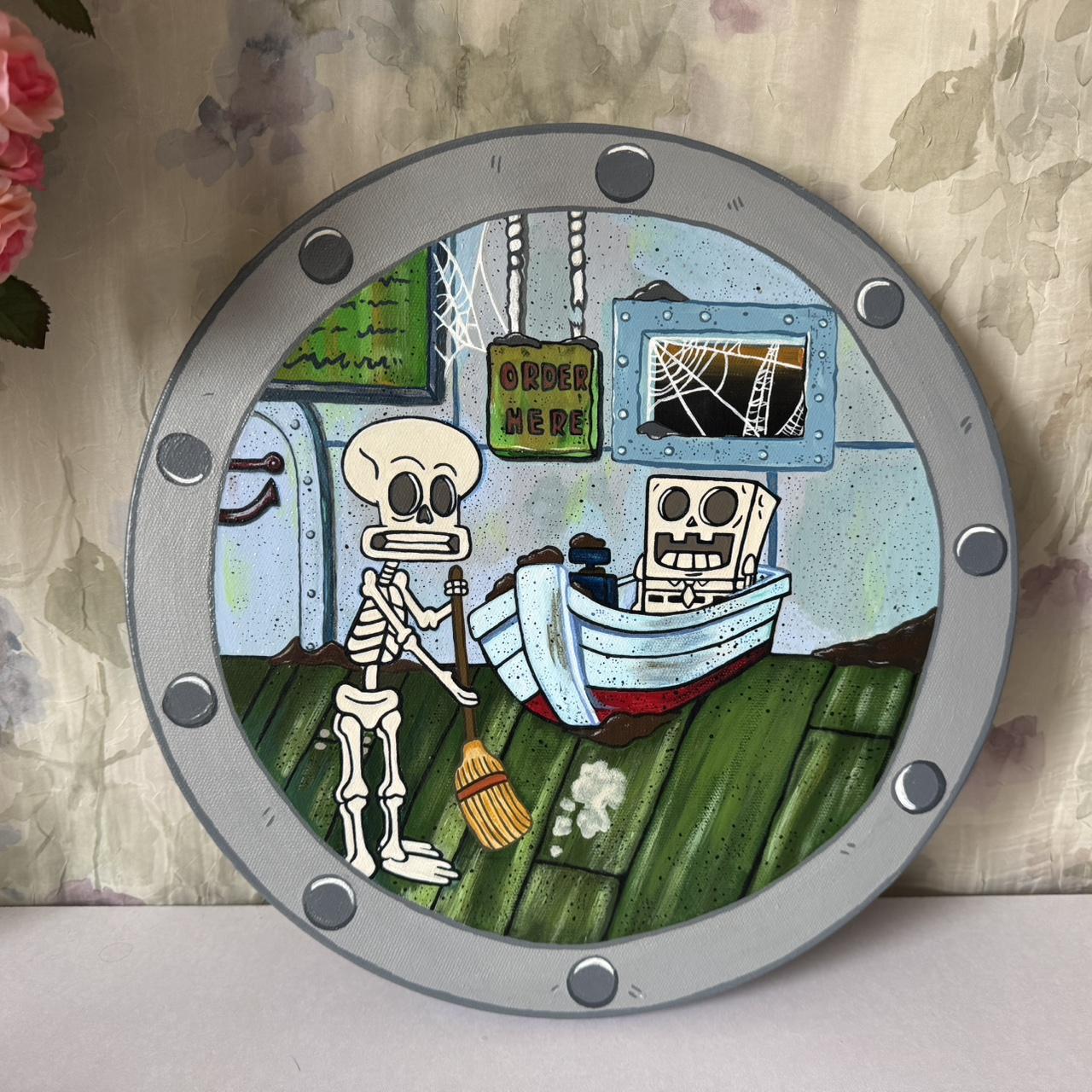 SpongeBob SquarePants Skeleton Painting on 10x10... | Depop