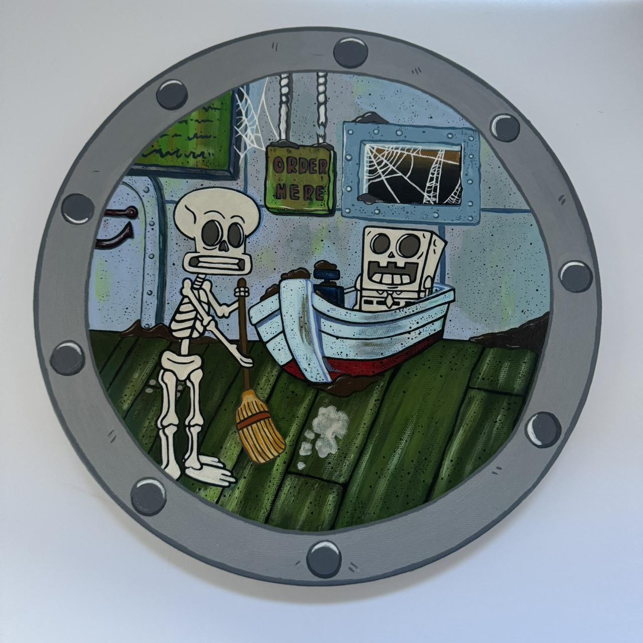 SpongeBob SquarePants Skeleton Painting on 10x10... | Depop