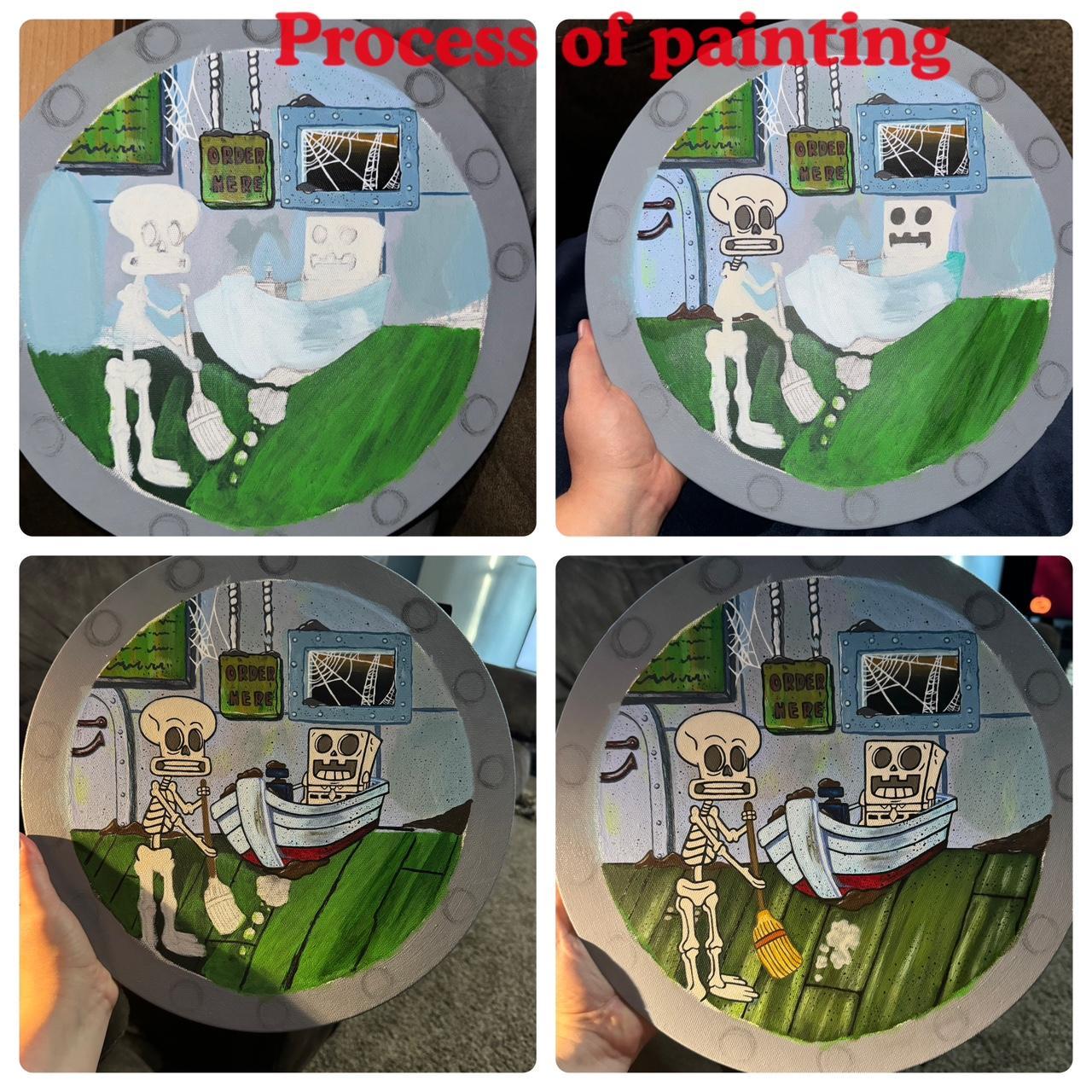 SpongeBob SquarePants Skeleton Painting on 10x10... | Depop