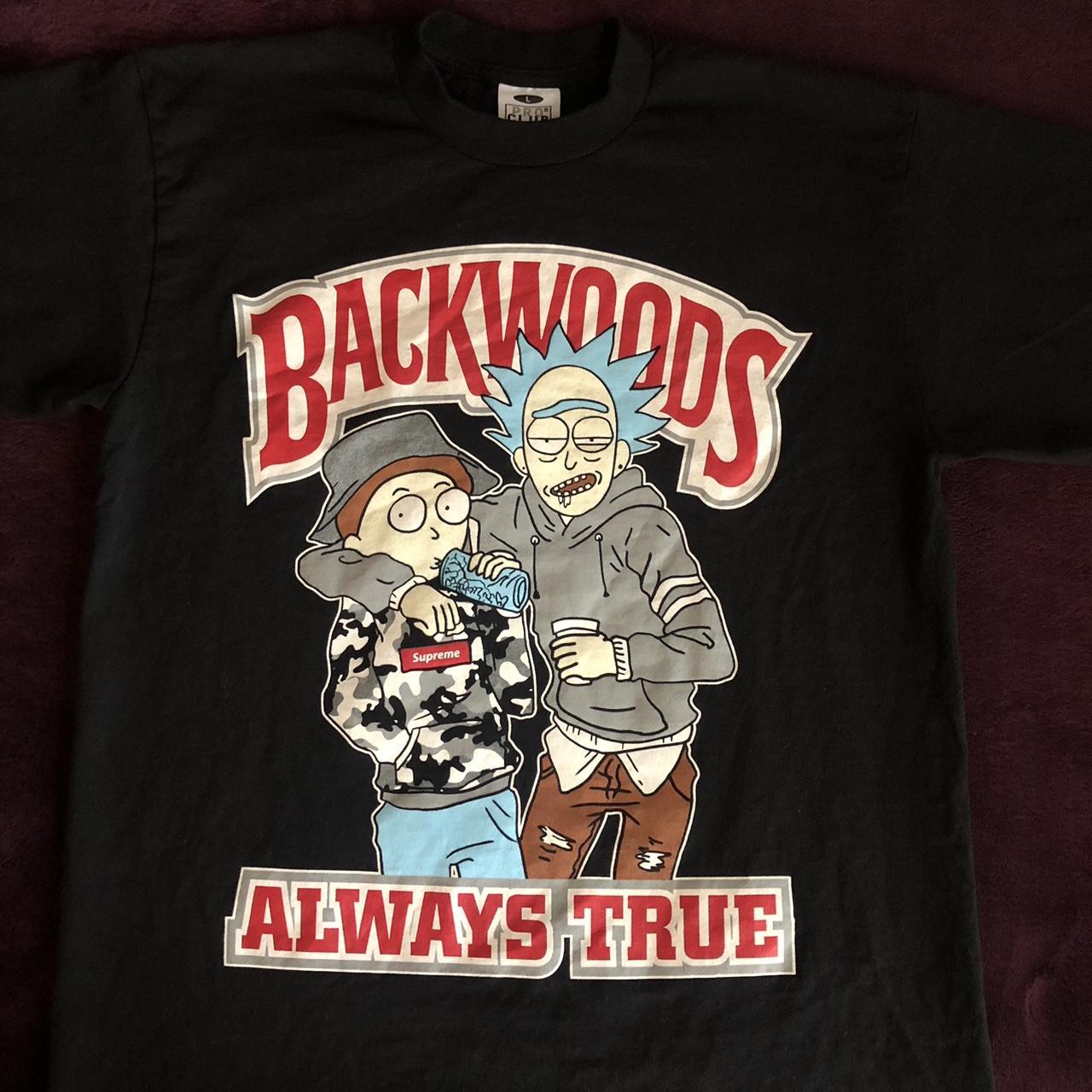 Large Rick and Morty Backwoods Pro Club shirt.... - Depop