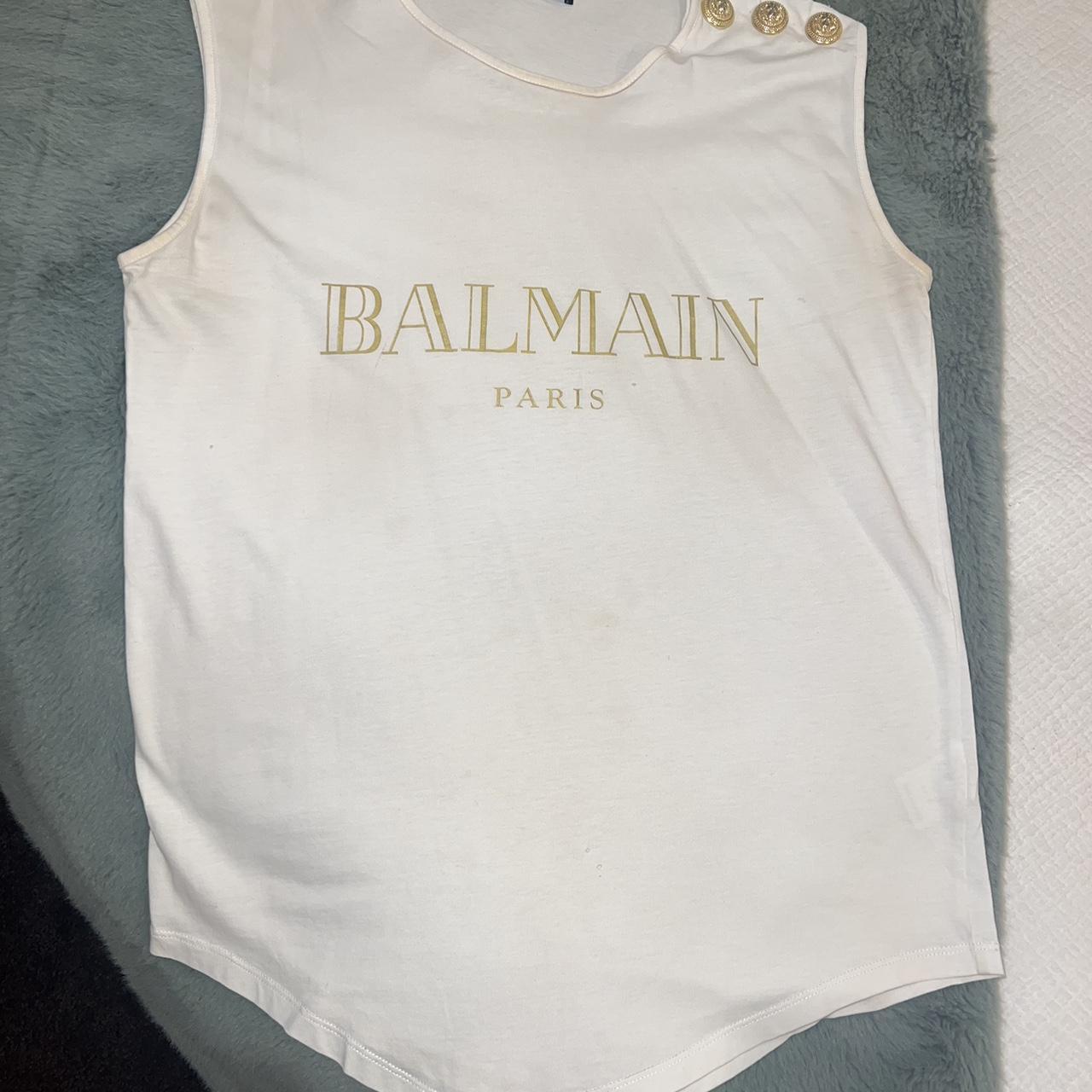 White Balmain tank Fits size 8 to 10 - Depop