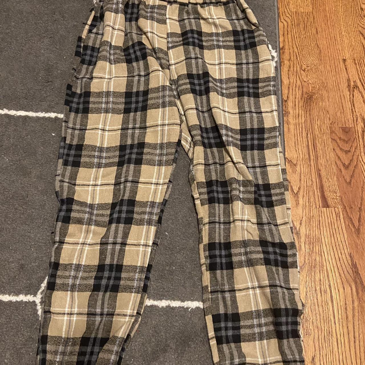 Large Cozy plaid pajama bottoms, worn a few times... - Depop