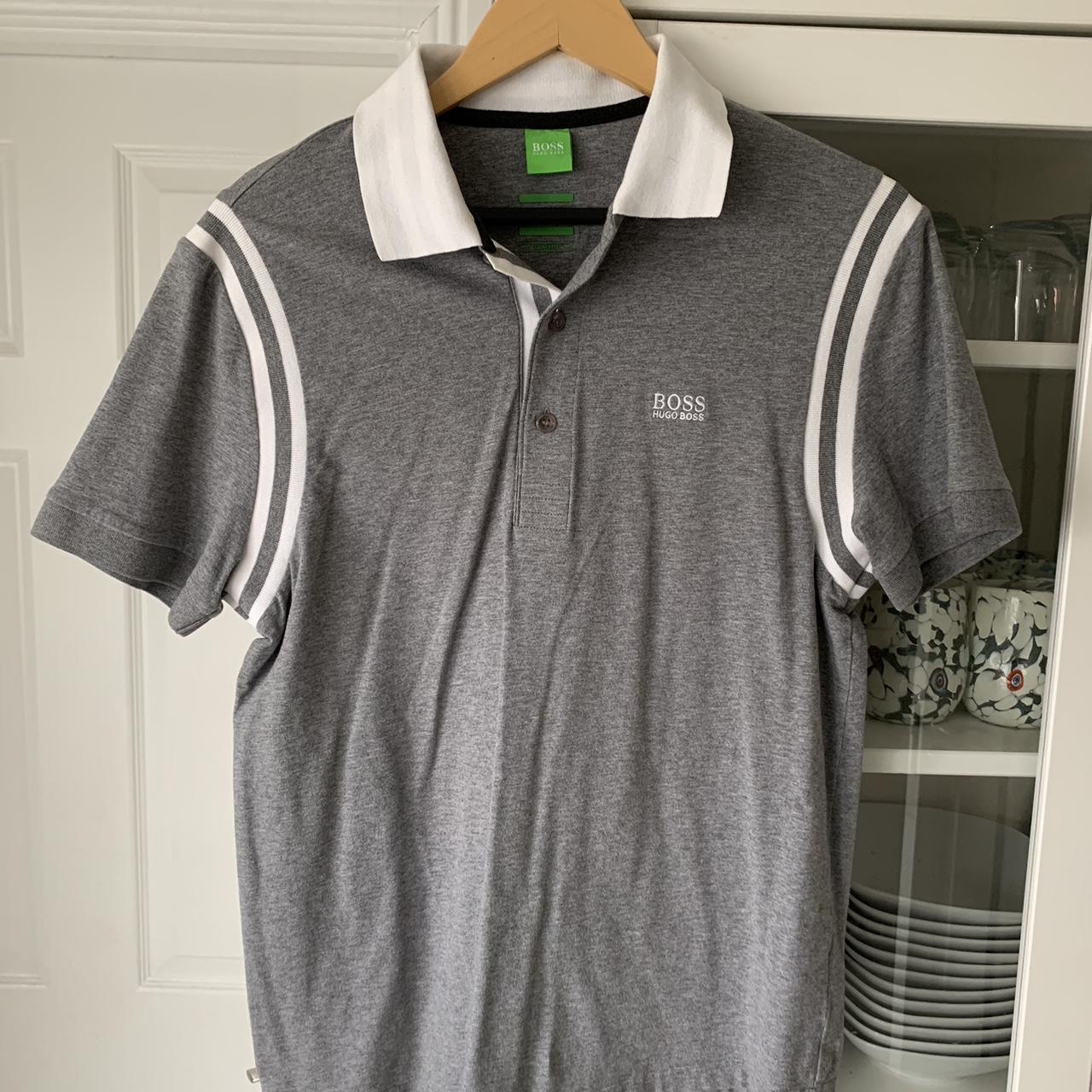 Grey Hugo Boss polo shirt, excellent condition. - Depop
