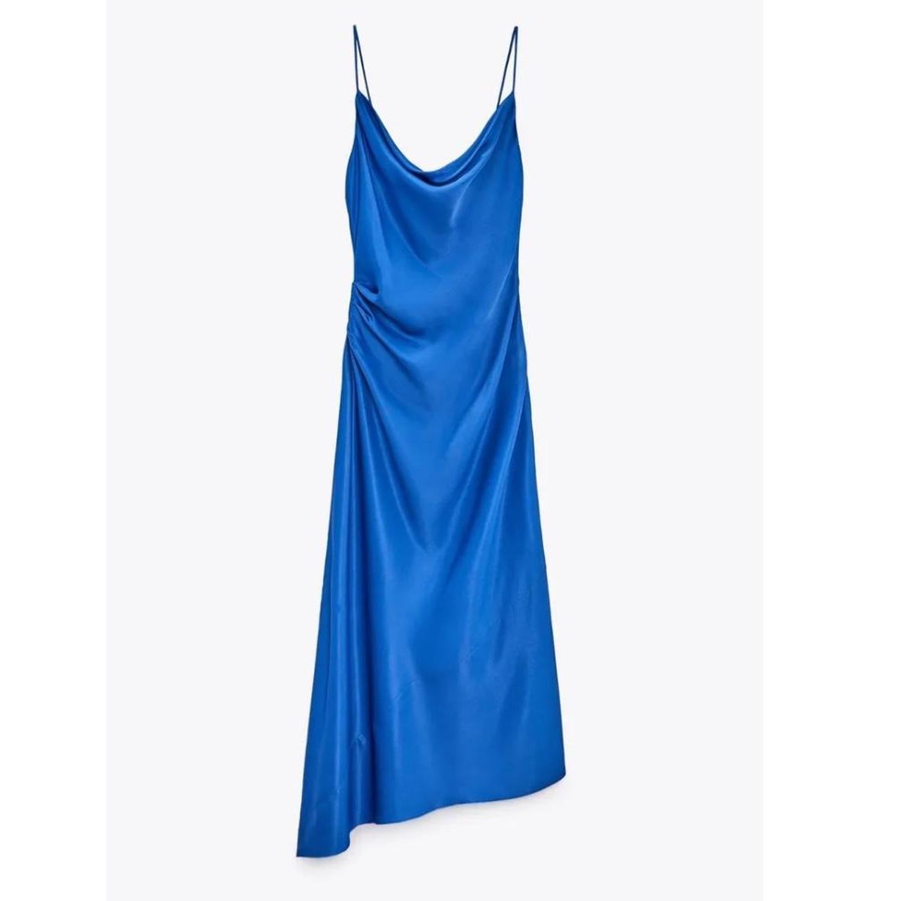 the most gorgeous royal blue ZARA satin dress.... - Depop
