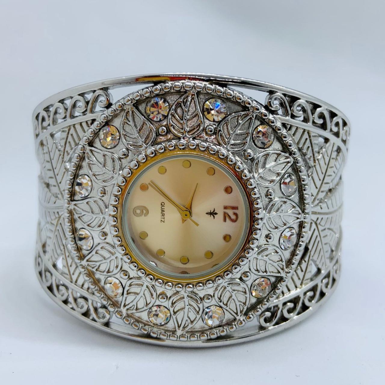 Ladies silver tone cuff bracelet watch , silver... - Depop