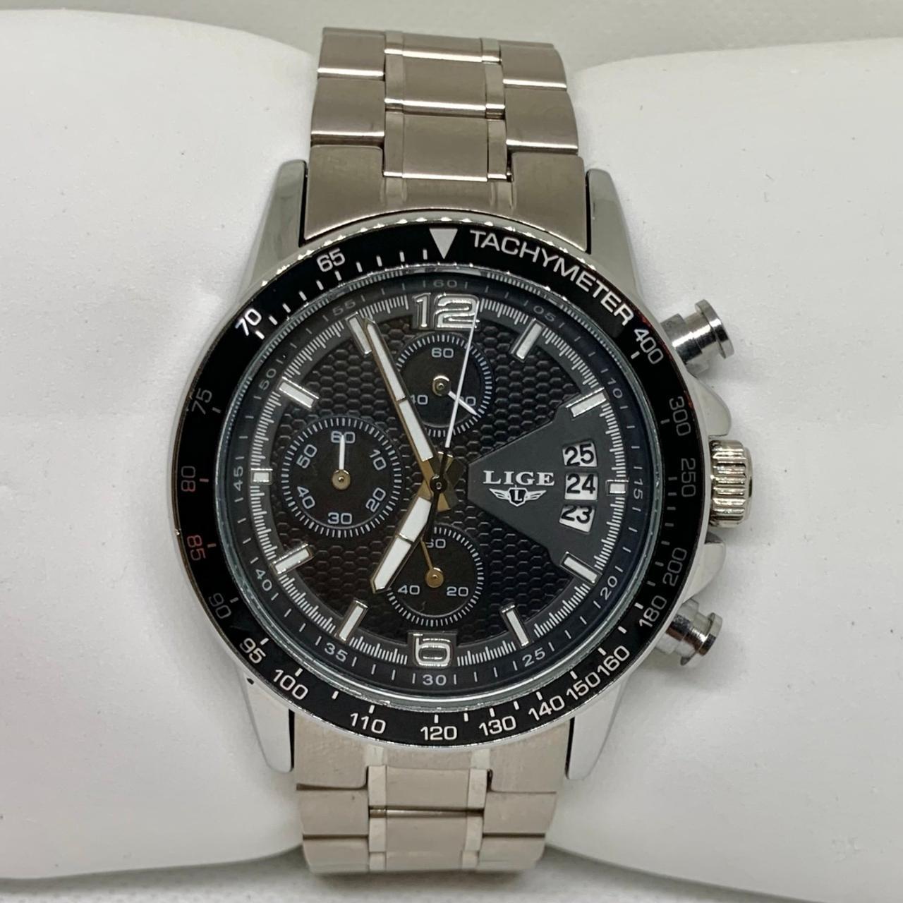 Lige men’s quartz analog wrist watch silver tone... | Depop