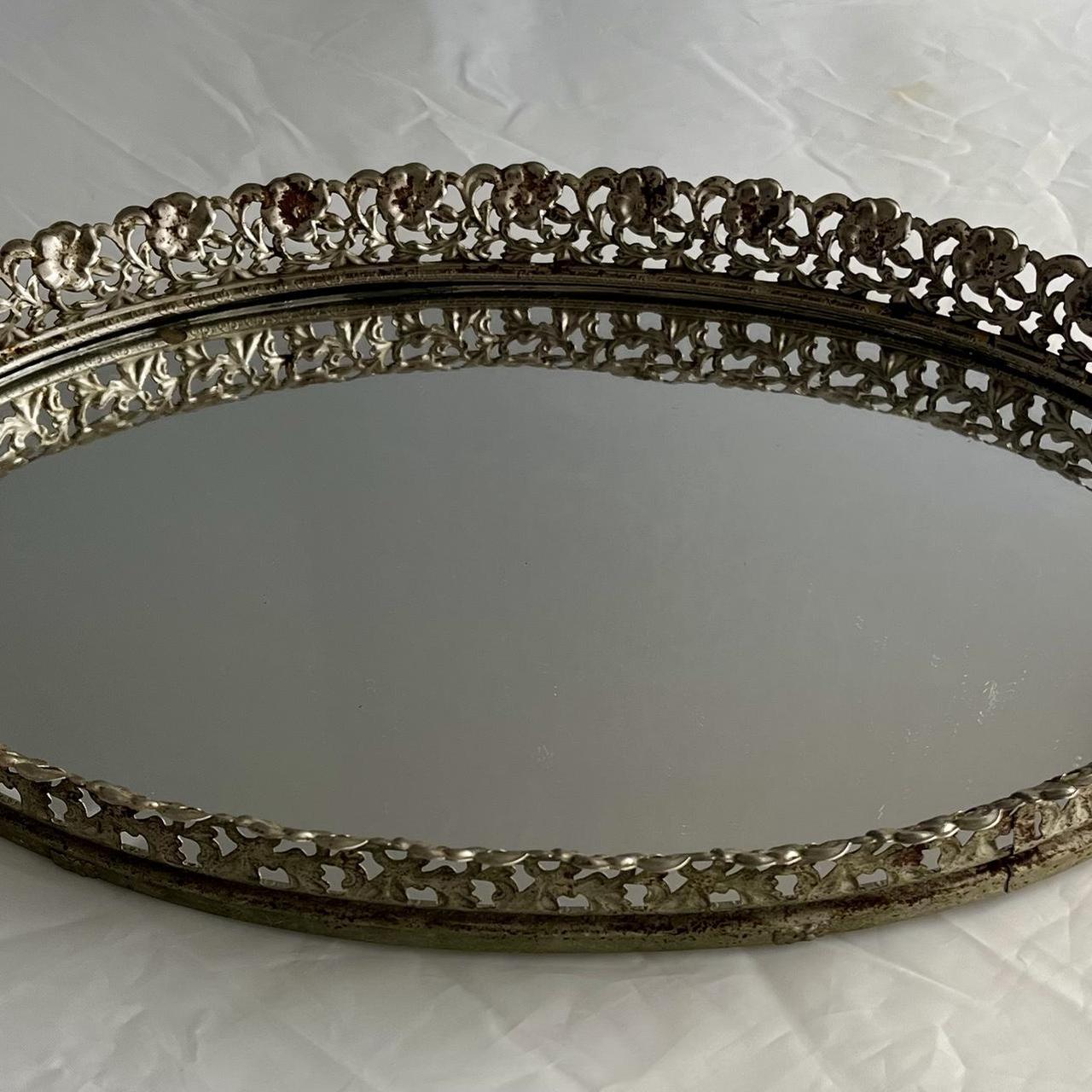 vintage vanity mirror tray floral Metal Filigree... - Depop