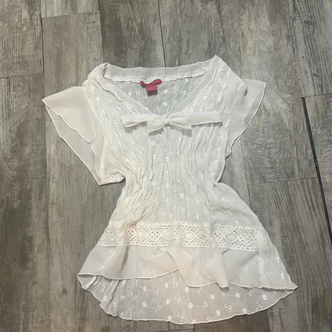 Adorable White Sunny Leigh preppy sheer blouse top... - Depop