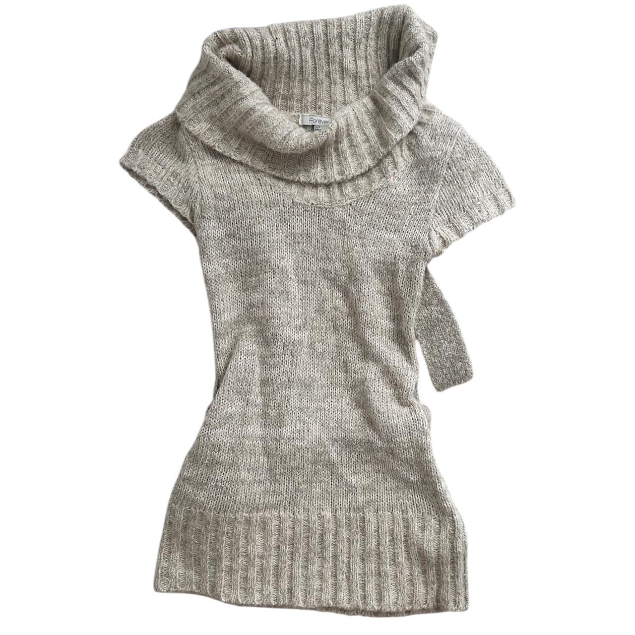 Tan cowl neck sweater dress with tie detail on the... | Depop