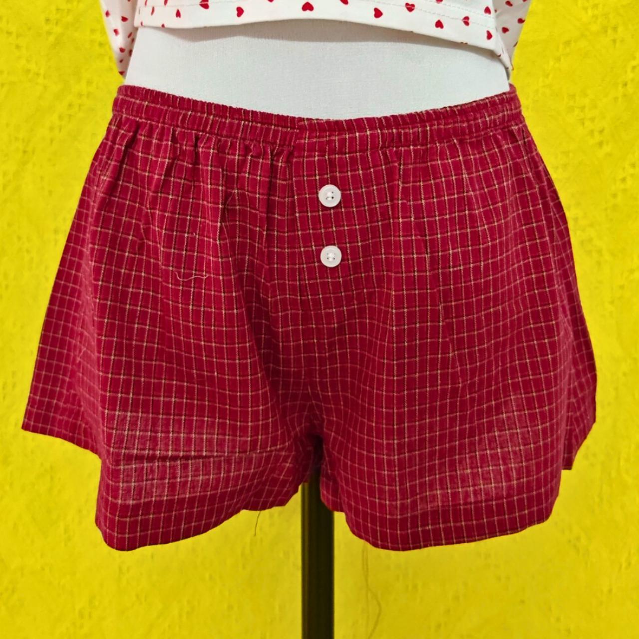 Red Plaid Straigth Shorts Women Summer Elastic Waist... - Depop