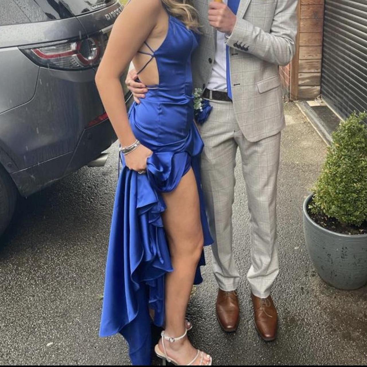 *want gone asap* royal blue silk prom dress with... | Depop